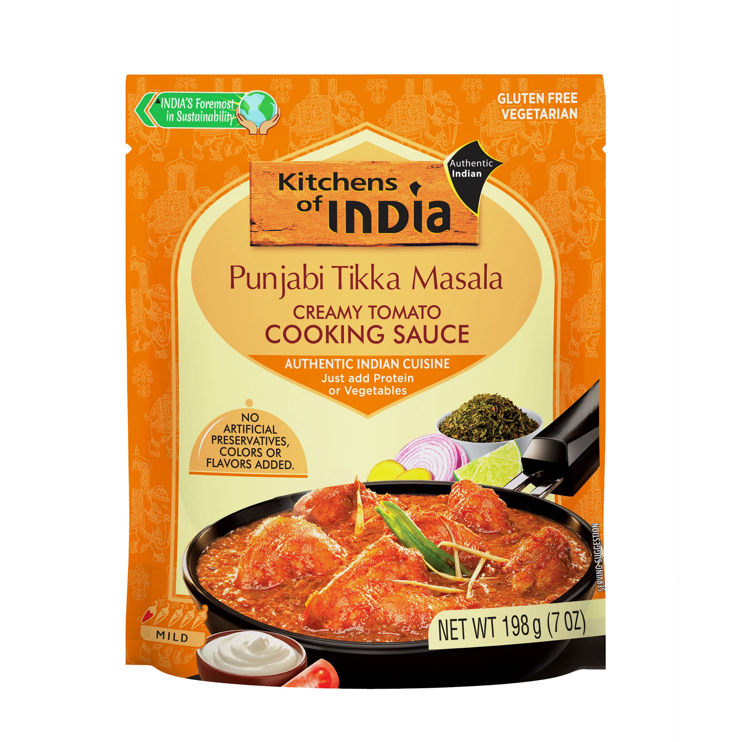Kitchens of India Punjabi Tikka Masala, Creamy Tomato Cooking Sauce, Easy to Use Sauce for Authentic Indian Food, Gluten-Free, 7.02 Ounces (Pack of 6)