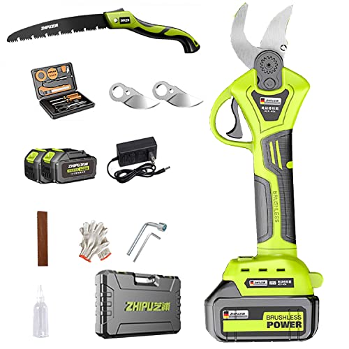 CUPLES 50mm/1.96" Electric Pruning Shears, Cordless Rechargeable Garden Tree Branch Pruner, 2 Lithium Battery, 2 Blades Portable Pruning Shears 7-8 Working Hours