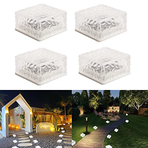 WAHZAUS Solar Ground Lights, 4” x 4” Square Garden Solar Lights Outdoor Waterproof, Solar Outdoor Lights for Garden Lawn Yard Walkway Patio Grounds Decorations.(4 Pack White)