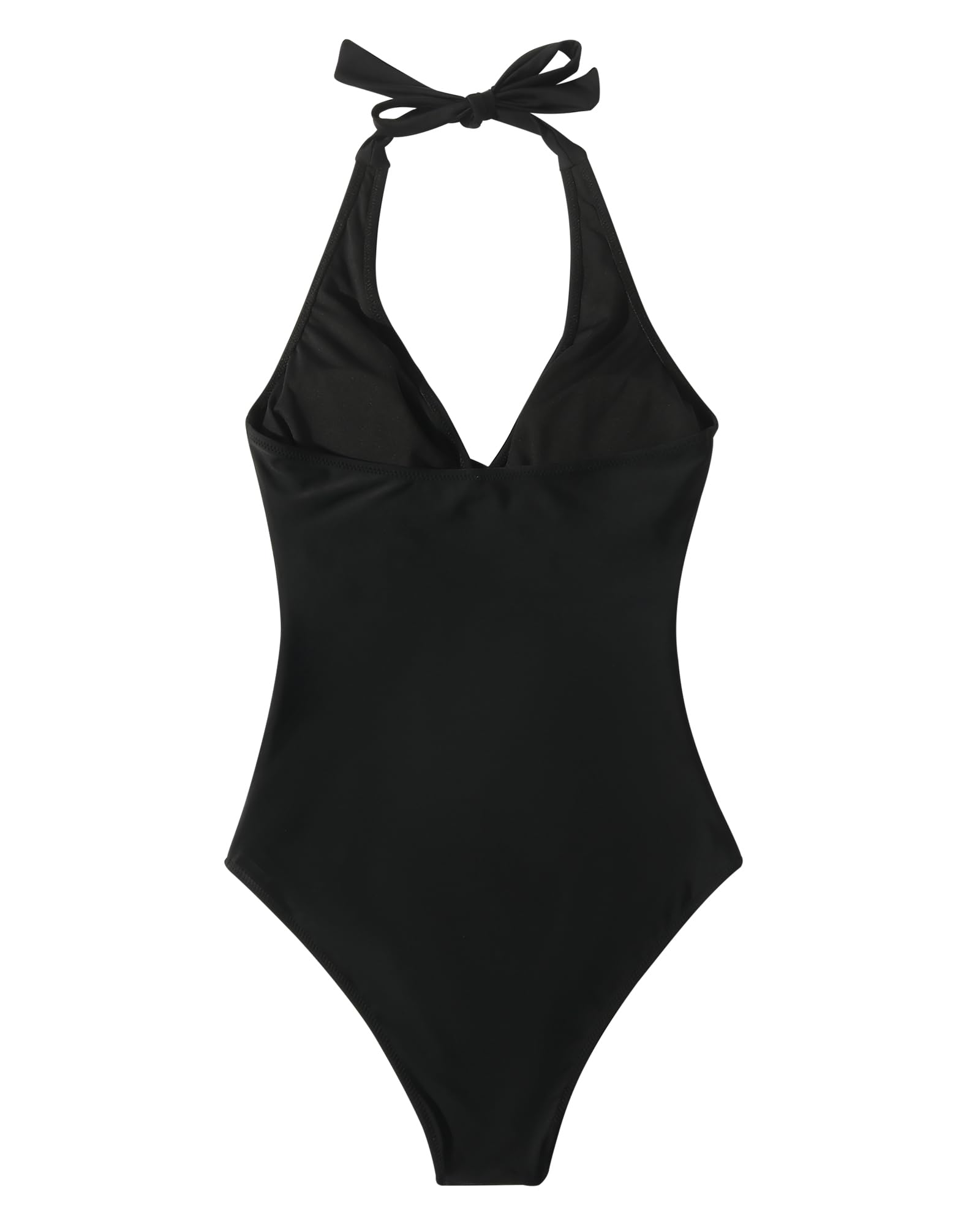 RXRXCOCO Women Sexy V Neck Mesh One Piece Bathing Suit Halter Push Up Tummy Control Swimsuit Swimwear X-Large Black