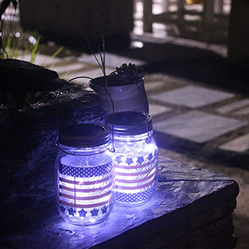 YJFWAL Solar Mason lid Light,8 Pack 30Led Mason jar Fairy Lights,Including 8 Hangers and 2 PCS Fairy Decor PVC (Jars Not Included), Best for Courtyard Garden, Interior Decora (Cool White)