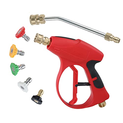 Sooprinse Short Pressure Washer Gun 3000 PSI, 7 Inch Replacement Extension Curved Wand, 5 Nozzle Tips, M22-14 Inlet