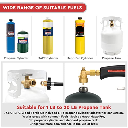 Propane Torch Weed Burner Kit,Weed Torch 800,000 BTU Blow Torch with 1lb Propane Cylinder Converter,9.8 FT Hose Heavy Duty Flamethrower with Turbo Trigger for Flame Weeding,Roofing, Melting Ice Snow