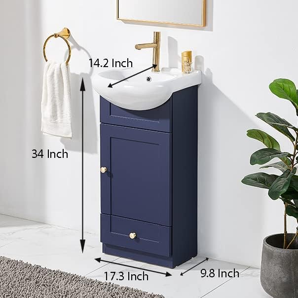 18 Inch Bathroom Vanity with Sink, Small Bathroom Sink Vanity Combo, Blue Bathroom Vanity Cabinet Set, Modern Bath Vanity for Small Space, 1 Door and 1 Drawer