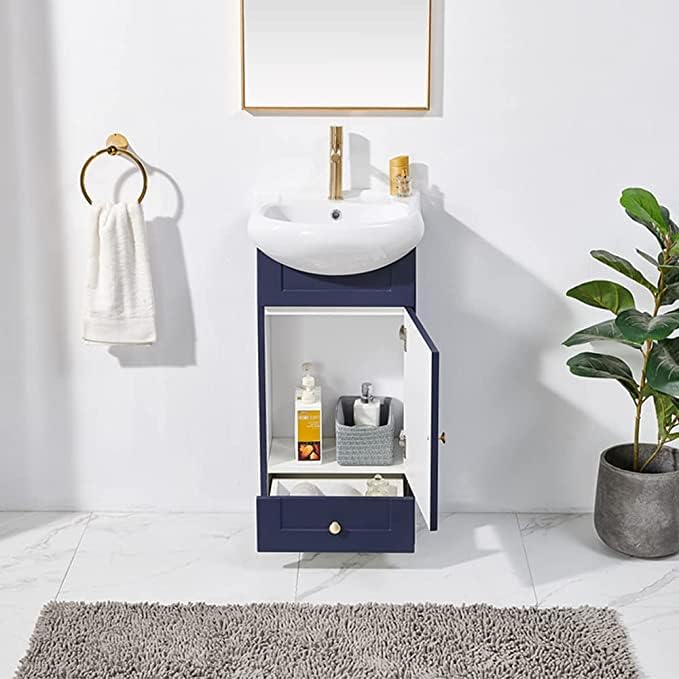18 Inch Bathroom Vanity with Sink, Small Bathroom Sink Vanity Combo, Blue Bathroom Vanity Cabinet Set, Modern Bath Vanity for Small Space, 1 Door and 1 Drawer