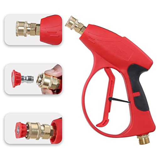 Sooprinse Short Pressure Washer Gun 3000 PSI, 7 Inch Replacement Extension Curved Wand, 5 Nozzle Tips, M22-14 Inlet