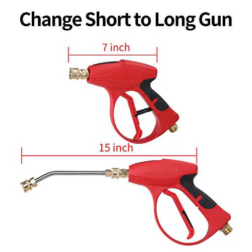 Sooprinse Short Pressure Washer Gun 3000 PSI, 7 Inch Replacement Extension Curved Wand, 5 Nozzle Tips, M22-14 Inlet