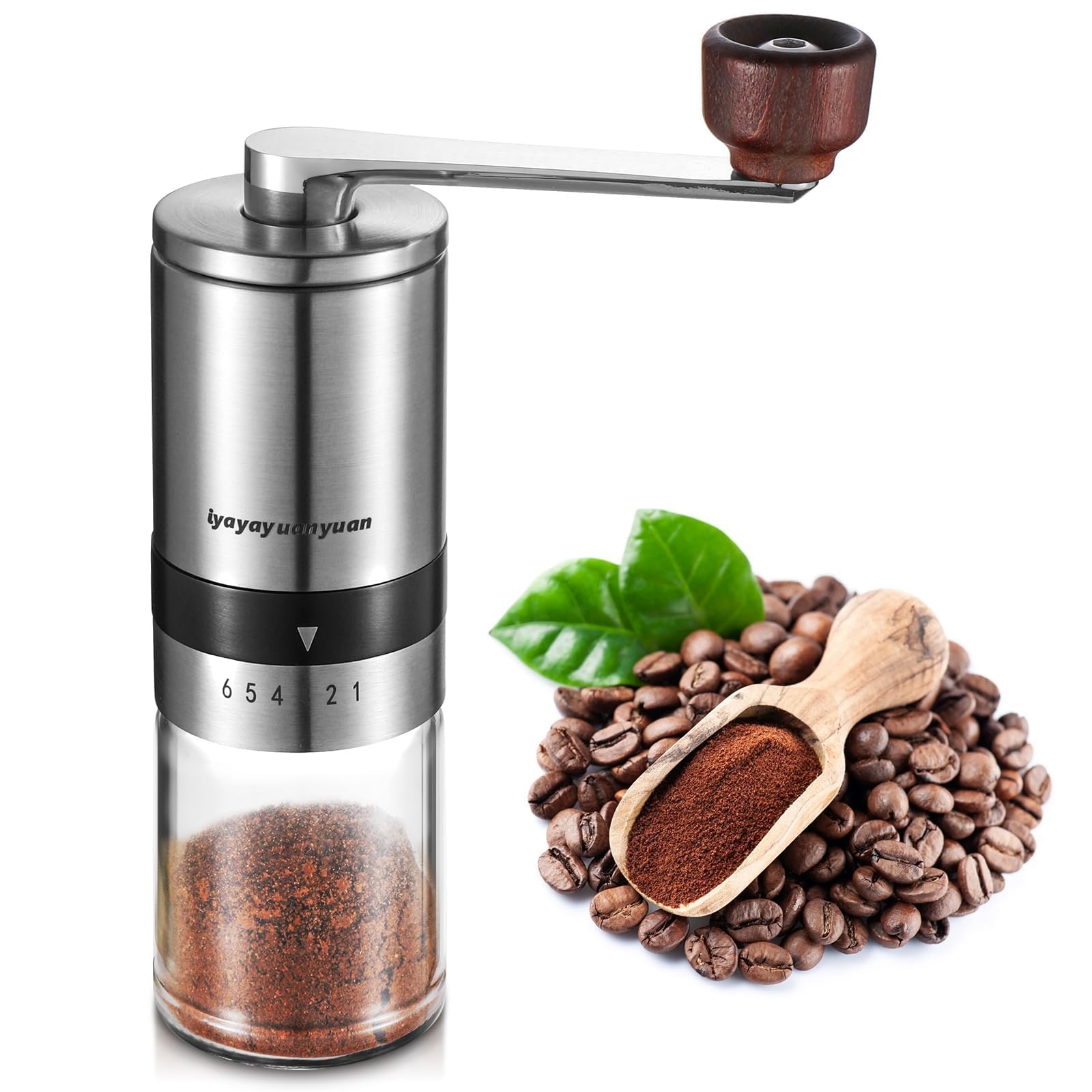 Manual Coffee Bean Grinder | Ceramic Burr with 6 Adjustable Settings | Portable Hand Coffee Mill for Espresso, French Press, Cold Brew & Drip Coffee | Easy to Use & Clean at Home, Travel, Camping