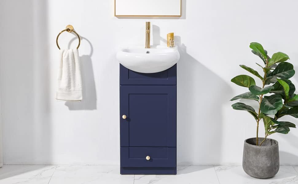 18 Inch Bathroom Vanity with Sink, Small Bathroom Sink Vanity Combo, Blue Bathroom Vanity Cabinet Set, Modern Bath Vanity for Small Space, 1 Door and 1 Drawer