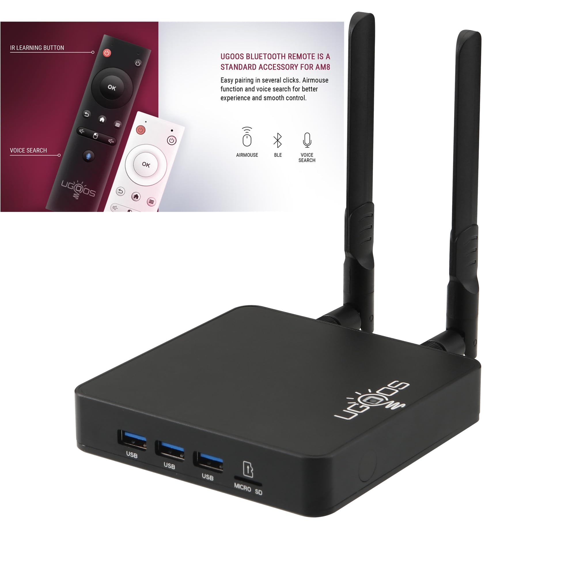 Ugoos AM8 8K Ultra HD Android TV Box Android 11.0 Amlogic S928X-J LPDDR4 4GB RAM 32GB ROM WiFi6E 1000M LAN BT5.3 USB3.0 Support AV1 H.265 8Kx4K 60fps HDR Set Top TV Box