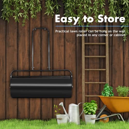 Happytools Lawn Roller, 17 Gallons/63 L Push/Pull Steel Sod Roller w/Ergonomic Handle, Lawn Rollers Tow Behind Water Filled for Park, Garden, Yard, Ball Field (36'' / 17 Gal), Black