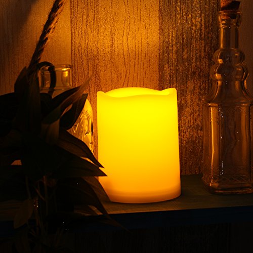 YINCHI Outdoor Waterproof Flameless Candle with Timer - Flickering White Plastic Battery Operated LED Lantern Light Bright Resin Electric Pillar for Outside Patio Garden Party Wedding Deco 3β(D)x4β(H)