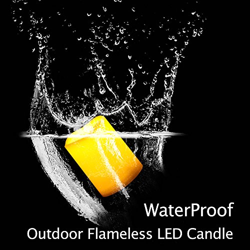 YINCHI Outdoor Waterproof Flameless Candle with Timer - Flickering White Plastic Battery Operated LED Lantern Light Bright Resin Electric Pillar for Outside Patio Garden Party Wedding Deco 3β(D)x4β(H)
