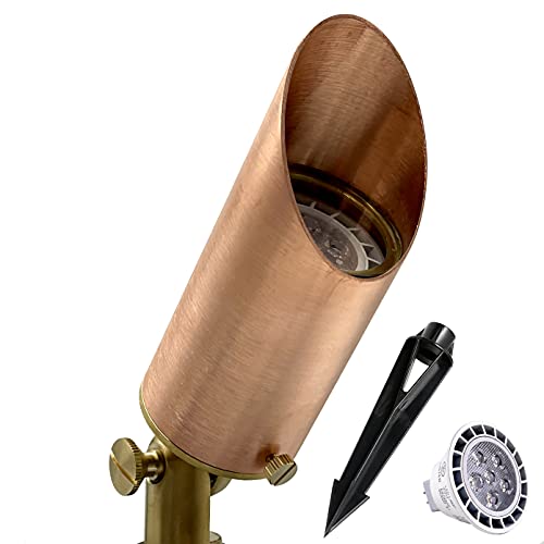Brass Spot Lights Outdoor LED Landscape Lights â 109 Professional Grade Copper 12V Low Voltage Landscape Lighting with Bulbs 7W; IP 65 Waterproof Metal Up Light for House Pathway Trees Flag Plants