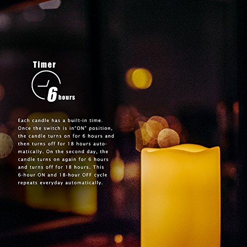 YINCHI Outdoor Waterproof Flameless Candle with Timer - Flickering White Plastic Battery Operated LED Lantern Light Bright Resin Electric Pillar for Outside Patio Garden Party Wedding Deco 3β(D)x4β(H)
