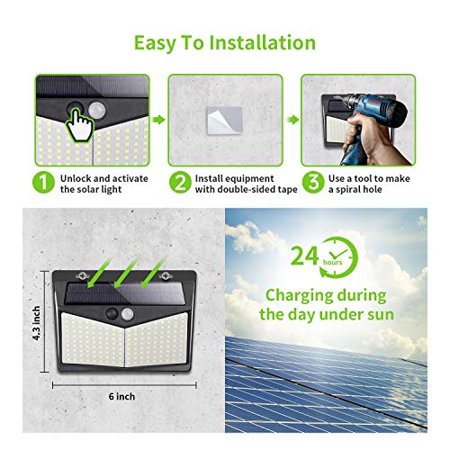 SINNESKY 208 LED Solar Lights Outdoor, 3 Working Mode Wireless Motion Sensor Lights with 270°Wide Angle IP65 Waterproof for Patio,Yard, Deck Fence Post Door Wall,Garage, Garden Walkway(2Pack)