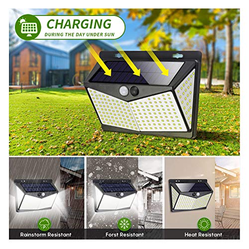 SINNESKY 208 LED Solar Lights Outdoor, 3 Working Mode Wireless Motion Sensor Lights with 270°Wide Angle IP65 Waterproof for Patio,Yard, Deck Fence Post Door Wall,Garage, Garden Walkway(2Pack)