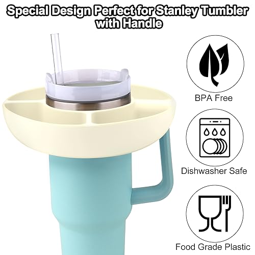 BABORUI Snack Tray for Stanley 30 oz Tumbler with Handle, Tumbler Snack Bowl Compatible with Stanley Cup 30 oz, Reusable Snack Ring for Stanley Cup Accessories(Silicone White)