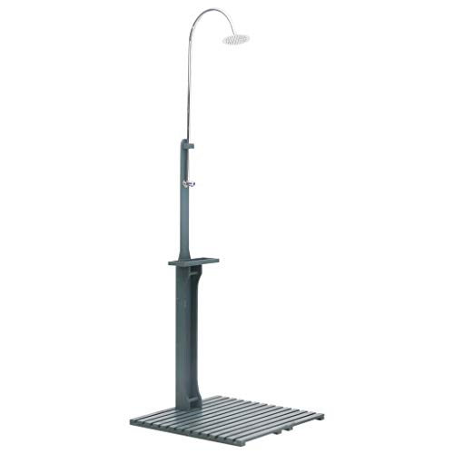 vidaXL Wooden Garden Shower,Stand Portable Mobile Wooden Garden Shower Camping Water Pressure Adjustable Shower for Backyard Pool Outdoor Swimming,Anthracite