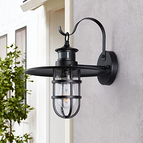 YLHogar Motion Sensor Dusk to Dawn Outdoor Wall Light Fixture Retro Black Wall Sconce,Waterproof Porch Light Wall Mount with Seeded Glass for Entryway Doorway Garden,Exterior E26 Patio Wall Lanterns