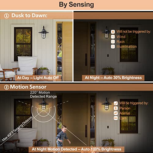 YLHogar Motion Sensor Dusk to Dawn Outdoor Wall Light Fixture Retro Black Wall Sconce,Waterproof Porch Light Wall Mount with Seeded Glass for Entryway Doorway Garden,Exterior E26 Patio Wall Lanterns