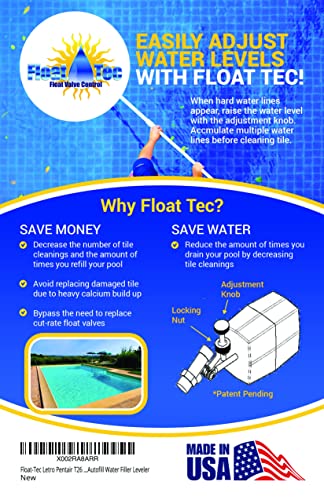 Float-Tec Letro Pentair T26 EZ Adjustment Brass Float Valve 3/8" NPT Male Threads 3" Arm Autofill, Water Filler Leveler, Pools, Spas, Water Tanks, Water Foutain Fit 6" Canister
