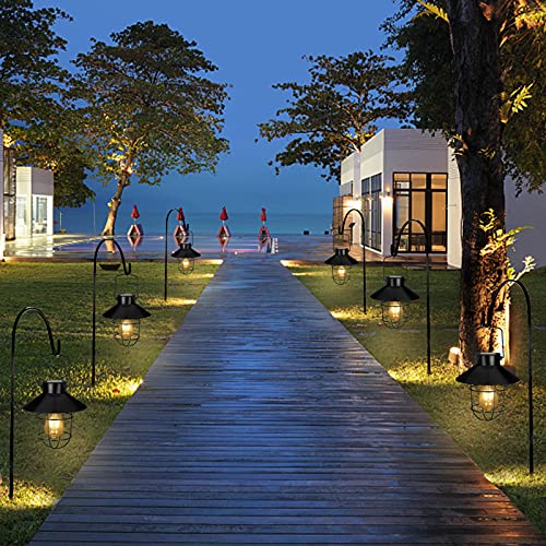 Solar Lantern Outdoor Hanging Lights Solar Powered Decorative Retro Waterproof LED Bulb Metal Lantern Lamp with Handle for Garden Yard Porch Fence Tabletop