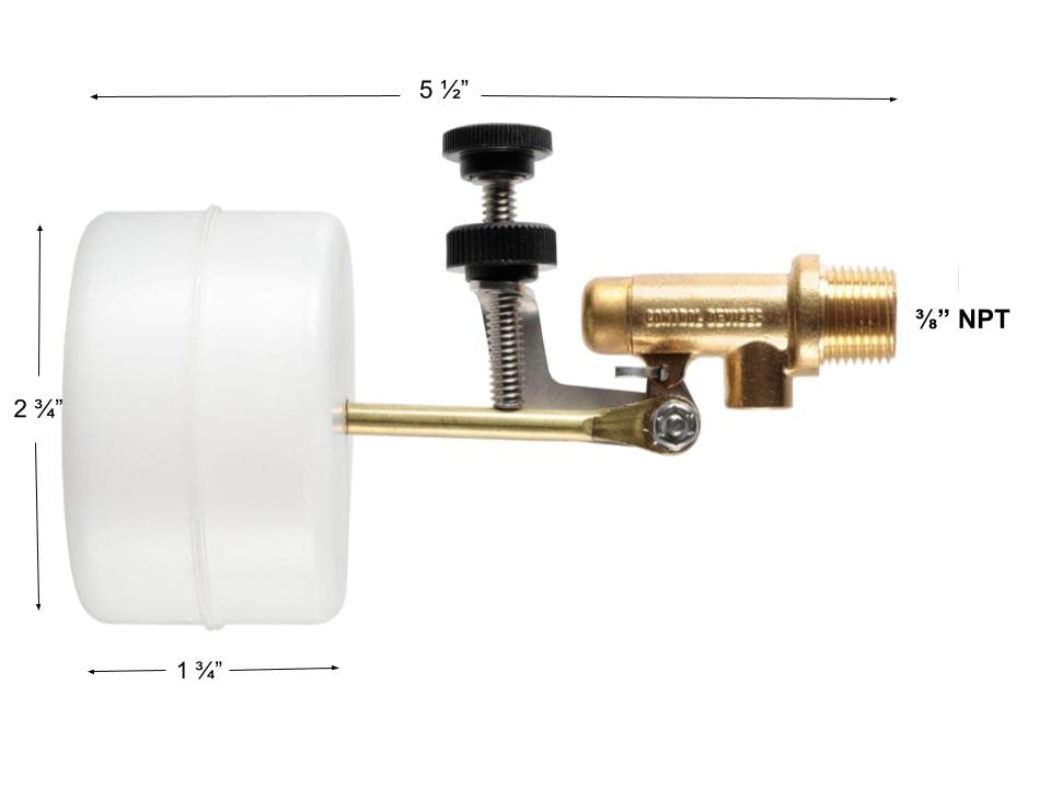Float-Tec Letro Pentair T26 EZ Adjustment Brass Float Valve 3/8" NPT Male Threads 3" Arm Autofill, Water Filler Leveler, Pools, Spas, Water Tanks, Water Foutain Fit 6" Canister