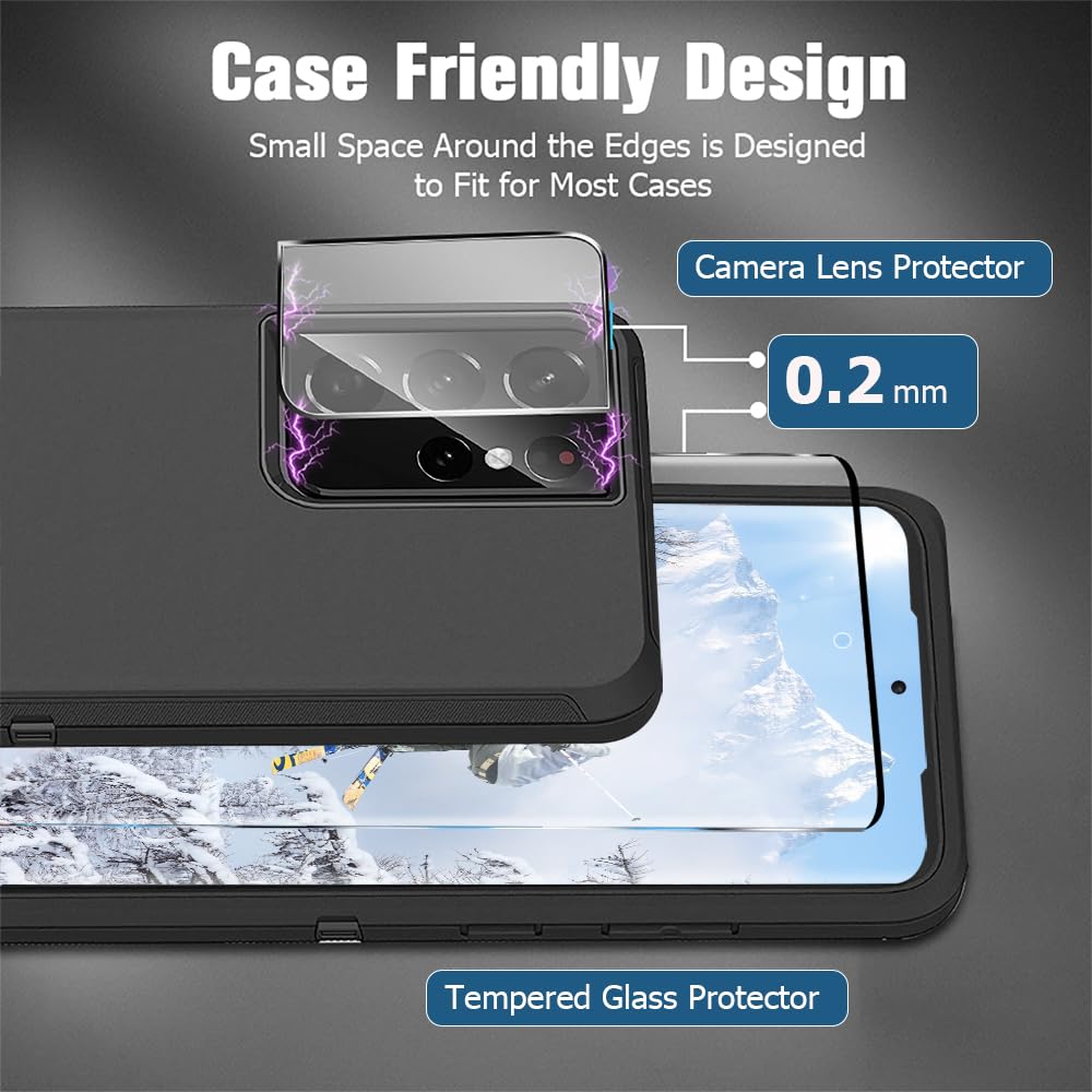 [2+2 Pack] Galaxy S21 Ultra Tempered Glass Screen Protector, Ultrasonic Fingerprint Support, 9H Hardness Scratch Resistant, 3D HD Curved, Bubble-Free, for Samsung Galaxy S21 Ultra Screen Protector(6.8