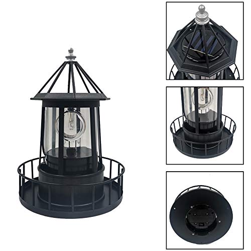 CALIDAKA LED Solar Powered Lighthouse 360 Degree Rotating Lighthouse Landscape IP65 Waterproof Durable Rotatable Outdoor Solar Light Lamp Hanging for Home Garden Yard Decor