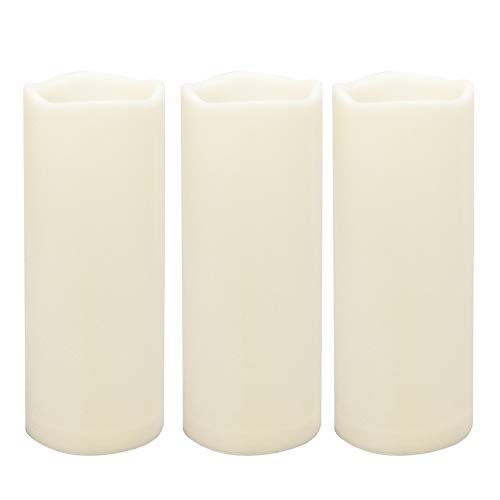 Large Outdoor Waterproof White Flameless Candles with Timer Big Battery Operated Plastic LED Pillar Candles for Garden Patio Home Wedding Party Decorations Flickering Electric Lights 3”x8” 3 Pack