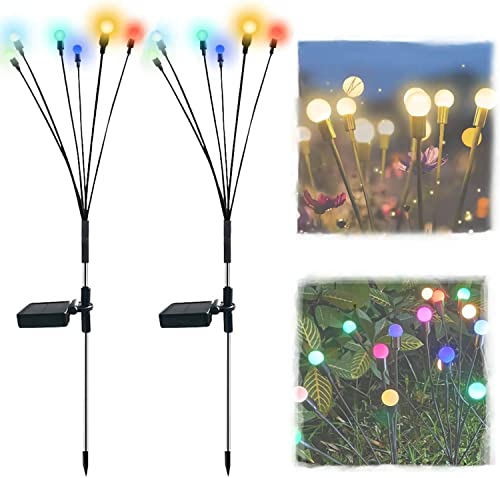 Solar Garden Lights, 2PCS Solar Powered Firefly Lights Outdoor Waterproof, Starburst Swaying Light, Vibrant Garden Solar Lights for Garden,Yard, Path, Lawn Decor (Color)