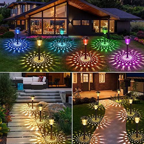 ENSLI Solar Pathway Lights, 8 Pack Bright Color Changing/Warm White Solar Lights Outdoor Waterproof Solar Garden Lights, Outdoor Lights Solar Powered Landscape Path Lights for Yard, Walkway, Lawn