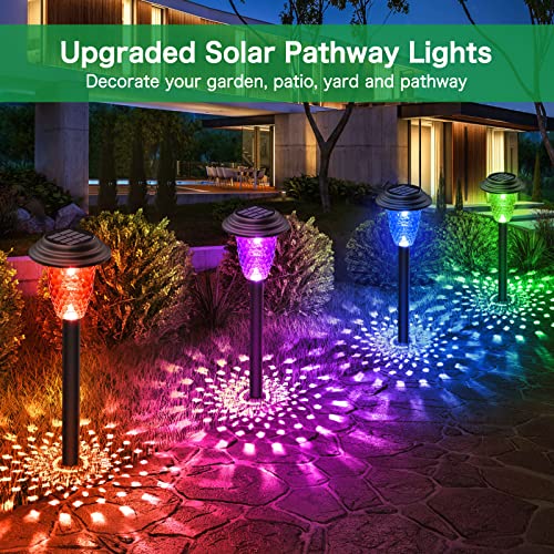 ENSLI Solar Pathway Lights, 8 Pack Bright Color Changing/Warm White Solar Lights Outdoor Waterproof Solar Garden Lights, Outdoor Lights Solar Powered Landscape Path Lights for Yard, Walkway, Lawn