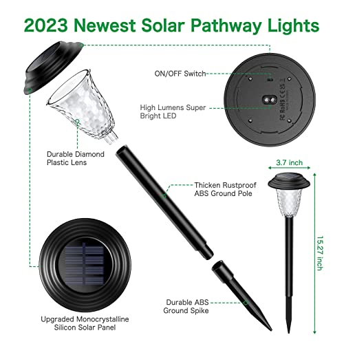 ENSLI Solar Pathway Lights, 8 Pack Bright Color Changing/Warm White Solar Lights Outdoor Waterproof Solar Garden Lights, Outdoor Lights Solar Powered Landscape Path Lights for Yard, Walkway, Lawn
