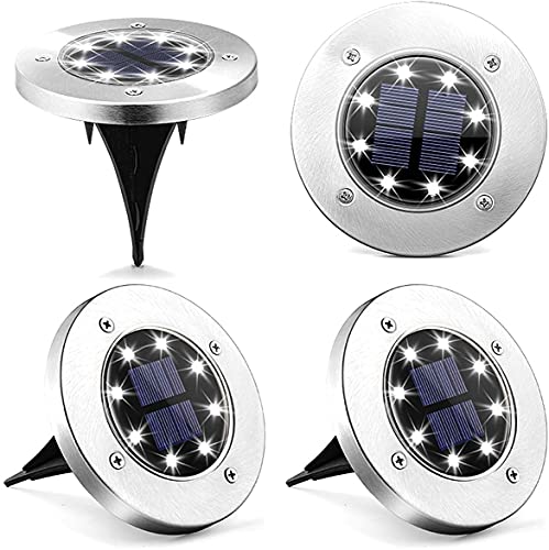 SOLPEX Solar Ground Lights 4 Pack, 8 LED Solar Powered Disk Lights Outdoor Waterproof Garden Landscape Lighting for Yard Deck Lawn Patio Pathway Walkway (White)