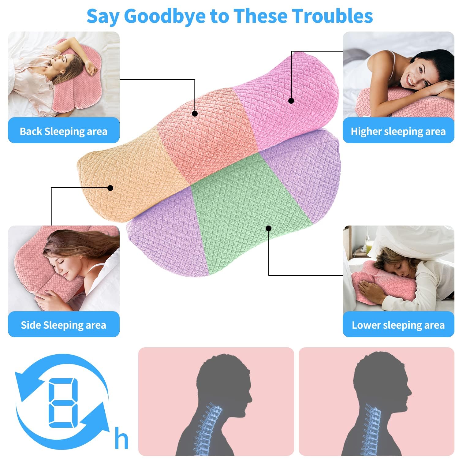 Rose Merry Neck Pillows for Pain Relief Sleeping, Neck Pillow for Neck Pain and Ergonomic Pillows for Sleeping, Orthopedic Pillows for Neck Pain, Sleeping for Back, Stomach, Side Sleeper, Pink…