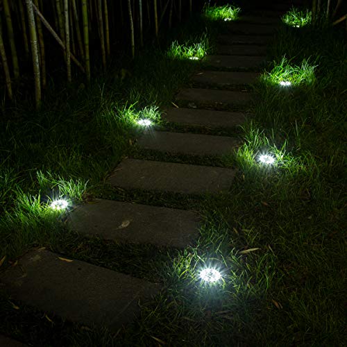 SOLPEX Solar Ground Lights 4 Pack, 8 LED Solar Powered Disk Lights Outdoor Waterproof Garden Landscape Lighting for Yard Deck Lawn Patio Pathway Walkway (White)