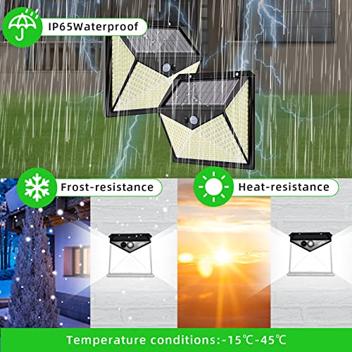 Cueplo 350 LED Solar Lights Outdoor,2 Pack IP65 Waterproof,Motion Sensor Solar Lights,Solar Powered Wall Lights Provide Eco-Friendly High-Brightness Lighting for Yard Garage Fence Garden