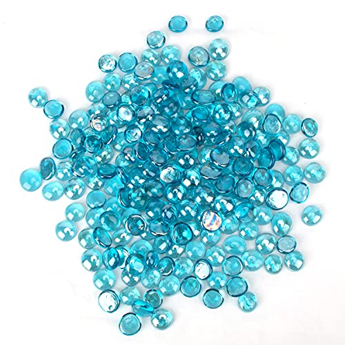 BLQH [18 Pound] Fire Glass Beads Fireglass Drops Flat Glass Beads for Gas Fire Pit Fireplace Azure Blue Luster Reflective Decorative Glass Gems for Vase Fillers Fish Tank Aquarium Decoration (18.6)