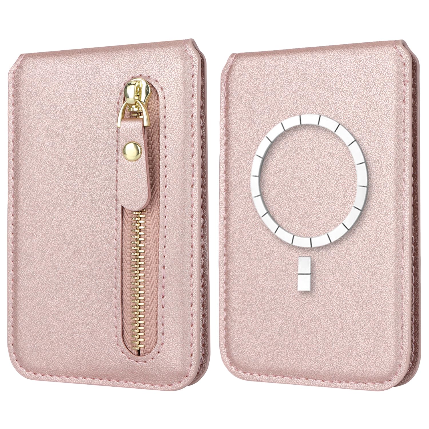Cavor Compatible with Apple Magsafe Wallet with Adjustable Stand,Magnetic Wallet for iPhone 16 Pro Max/15/14 Plus/13/12 Magsafe Card Holder Magsafe Phone Wallet Zipper Pocket-Pink