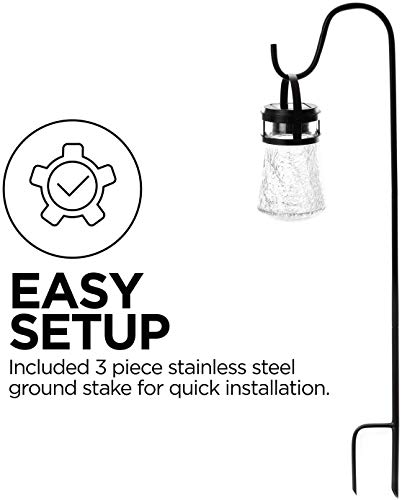 Home Zone Security Black Outdoor Solar Pathway Light - Warm 3000K Crackle Glass Path Lights for Walkway, Yard, & Garden No Wiring (4 Pack)