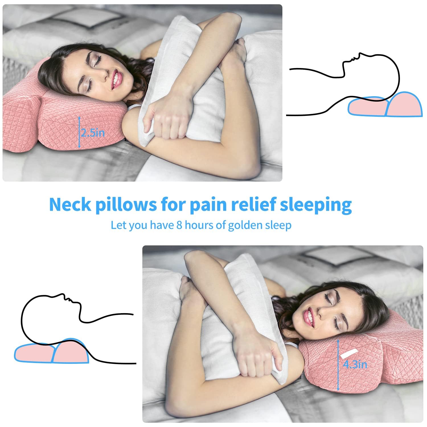Rose Merry Neck Pillows for Pain Relief Sleeping, Neck Pillow for Neck Pain and Ergonomic Pillows for Sleeping, Orthopedic Pillows for Neck Pain, Sleeping for Back, Stomach, Side Sleeper, Pink…