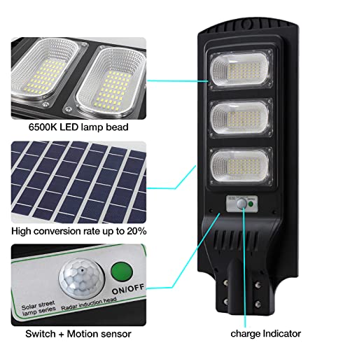 Solar Street Lights Waterproof 144LED 9000 Lumens IP65 Solar Security Flood Light Dusk to Dawn Solar Powered Lamp with Motion Sensor and Remote Control for Garden, Pathway