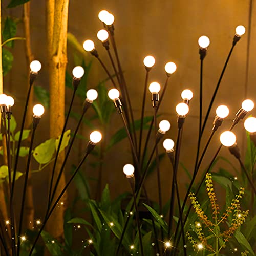 ciwich Solar Garden Lights, 10LED Starburst Swaying Solar Lights, Firefly Lights Solar Outdoor Waterproof, Solar Garden Decorative Lights for Pathway Yard Patio Landscape, （2PCS,Warm White）