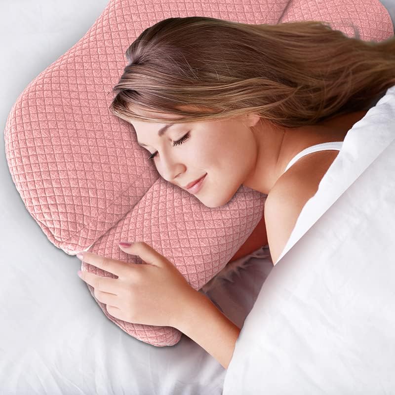 Rose Merry Neck Pillows for Pain Relief Sleeping, Neck Pillow for Neck Pain and Ergonomic Pillows for Sleeping, Orthopedic Pillows for Neck Pain, Sleeping for Back, Stomach, Side Sleeper, Pink…