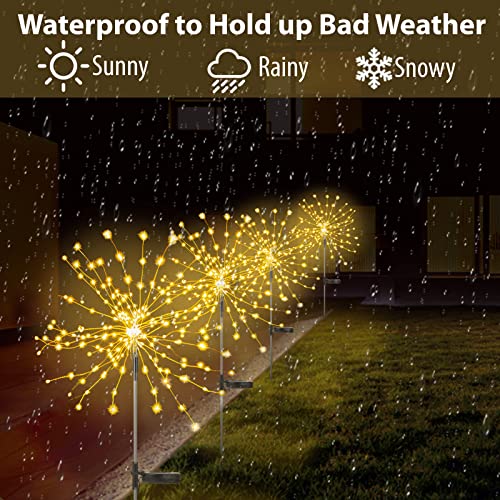 Lanthium Firework Solar Lights Outdoor, 6 Packs with 630 LEDs and Flexible Copper Wire, 2 Lighting Modes Solar Firework Lights Outdoor Waterproof for Garden, Landscape, Passage, Decor