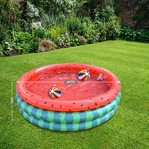 47" x 47" x 12" Inflatable Kiddie Pools 3 Ring Watermelon Plastic Paddling Pool Baby Swimming Pool for Toddler Backyard Garden Outdoor Blow Up Wading Pools Childrens Pools Pit Ball Pool