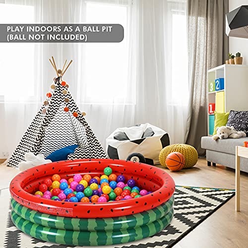 47" x 47" x 12" Inflatable Kiddie Pools 3 Ring Watermelon Plastic Paddling Pool Baby Swimming Pool for Toddler Backyard Garden Outdoor Blow Up Wading Pools Childrens Pools Pit Ball Pool