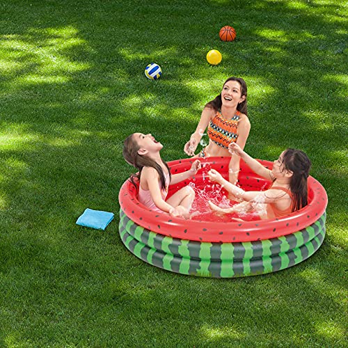 47" x 47" x 12" Inflatable Kiddie Pools 3 Ring Watermelon Plastic Paddling Pool Baby Swimming Pool for Toddler Backyard Garden Outdoor Blow Up Wading Pools Childrens Pools Pit Ball Pool
